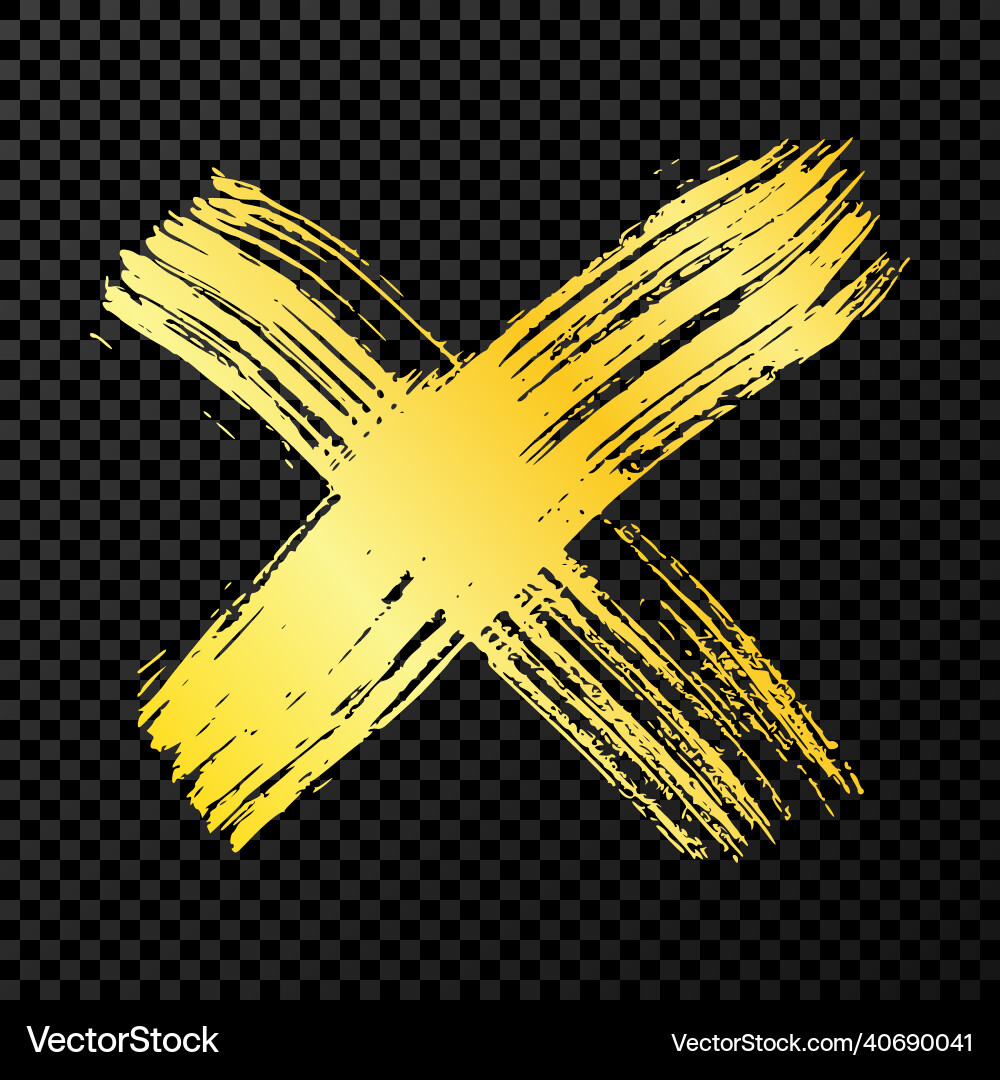 Gold hand drawn cross symbol Royalty Free Vector Image