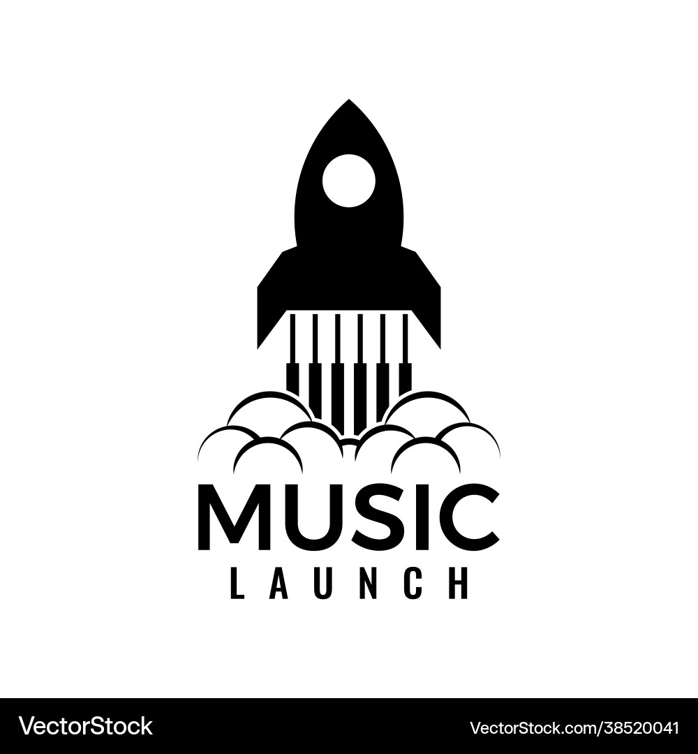 Music launch logo template with rocket and piano Vector Image
