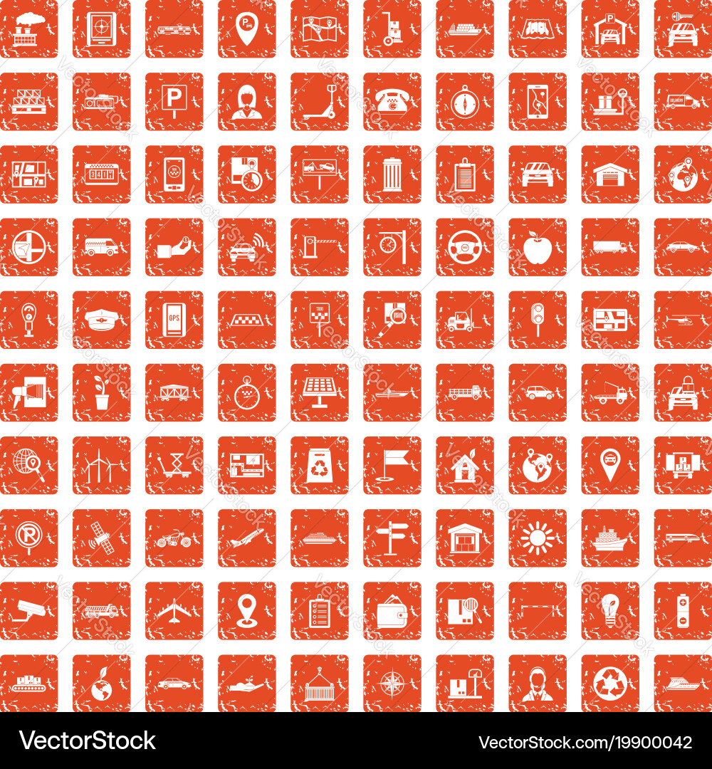 100 navigation icons set grunge orange Royalty Free Vector