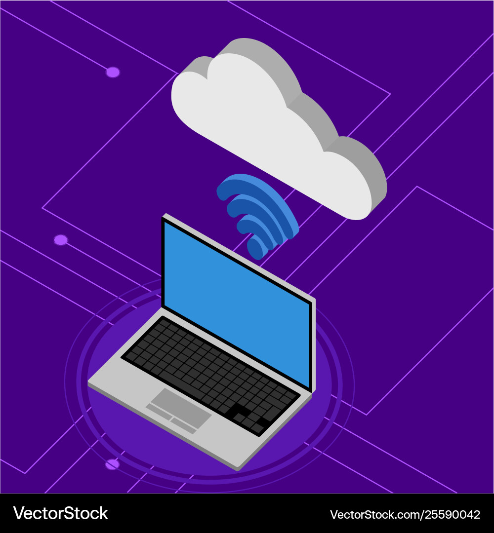 3d cloud computing icon connected to a laptop Vector Image