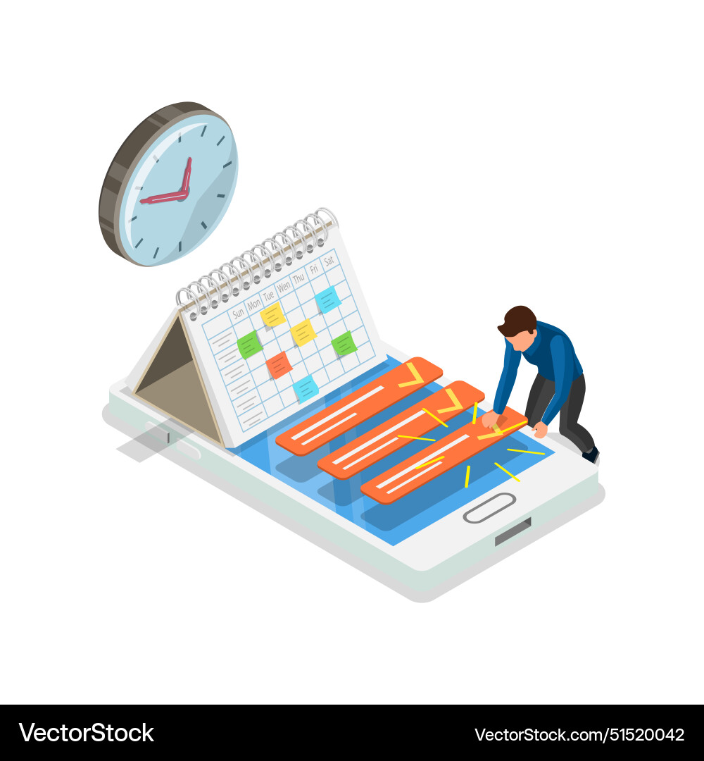 3d isometric flat of scheduling Royalty Free Vector Image