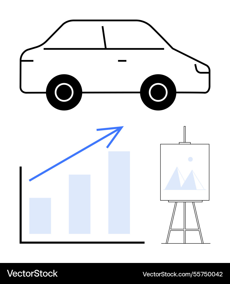 Car outline bar chart with upward arrow Royalty Free Vector