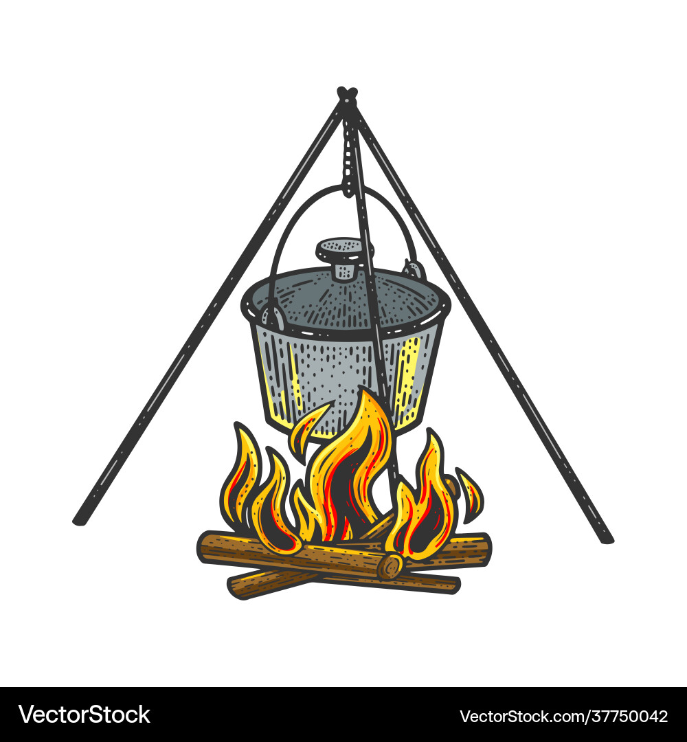 Cauldron pot on fire sketch Royalty Free Vector Image