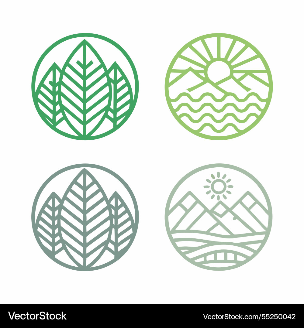 Four nature-inspired circular logos in soft green Vector Image