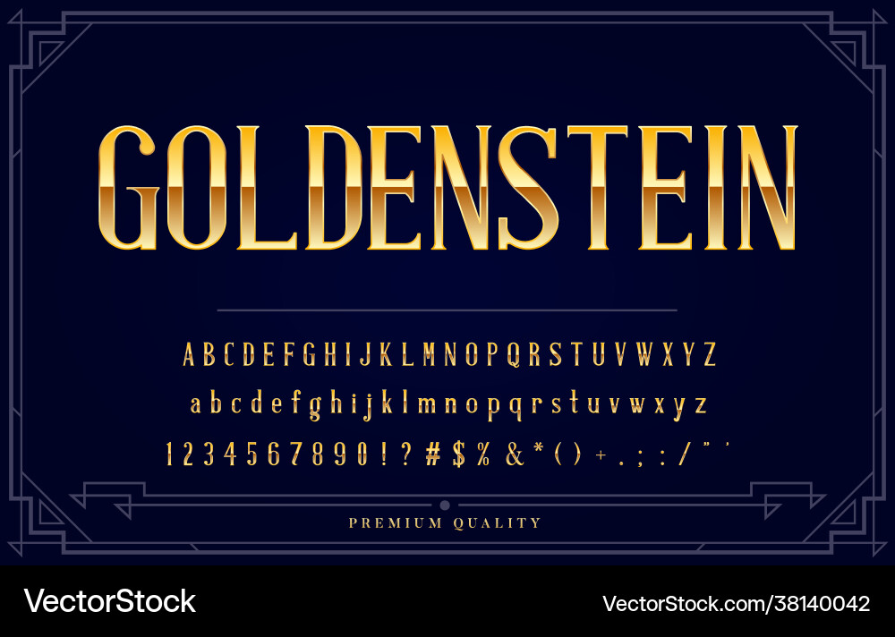 Gold metallic font set letters numbers Royalty Free Vector