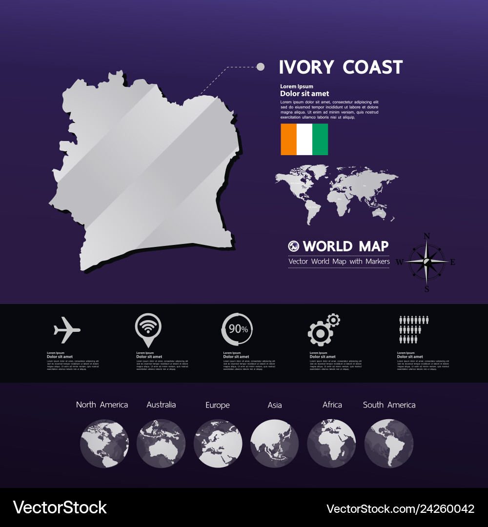 Ivory coast map Royalty Free Vector Image - VectorStock