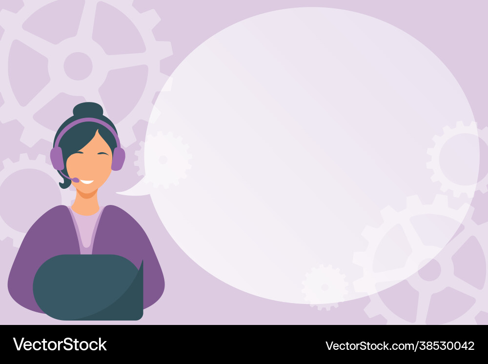 Lady call center with headphones and computer Vector Image
