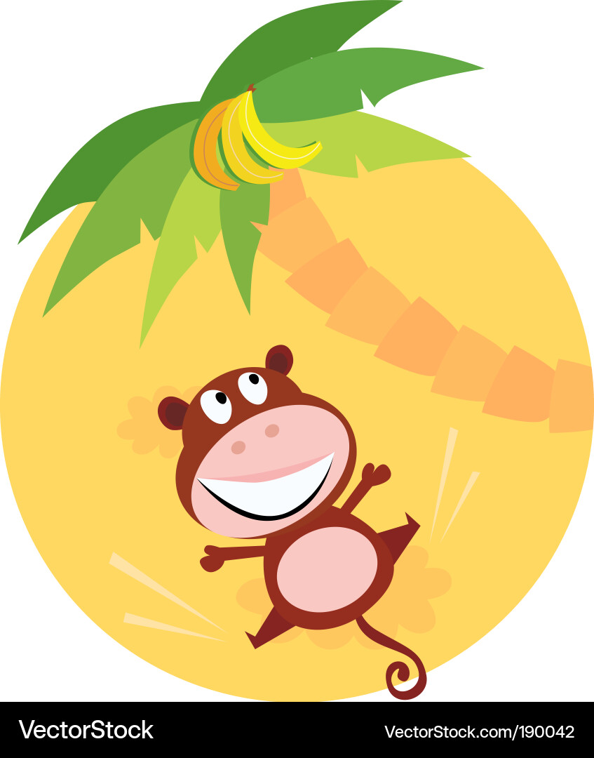 Monkey trying to reach banana Royalty Free Vector Image