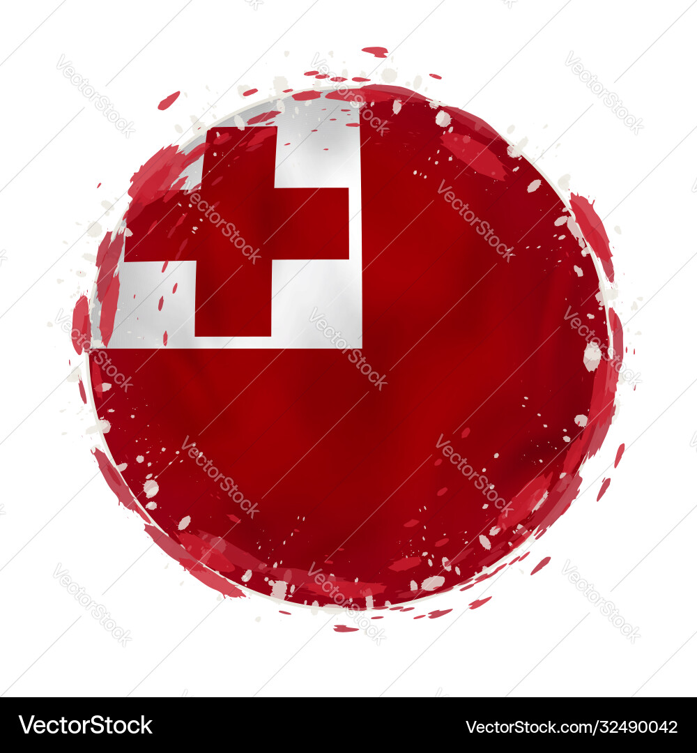 Round grunge flag tonga with splashes Royalty Free Vector