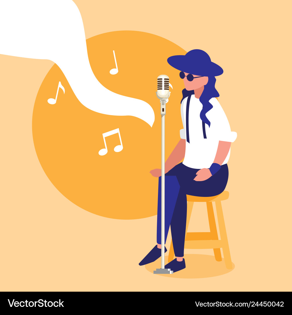 Singer with microphone character Royalty Free Vector Image