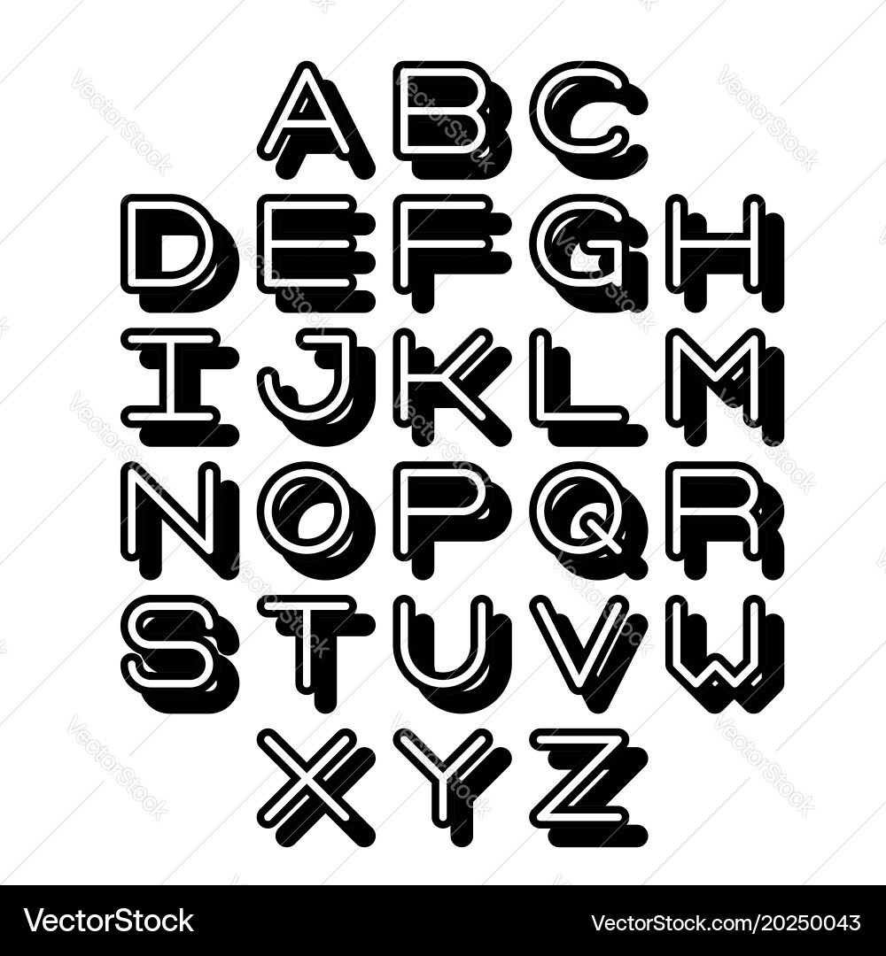 3d outline font and alphabet Royalty Free Vector Image
