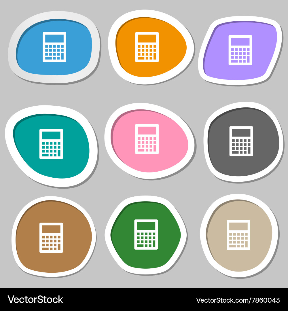 Calculator symbols multicolored paper stickers Vector Image