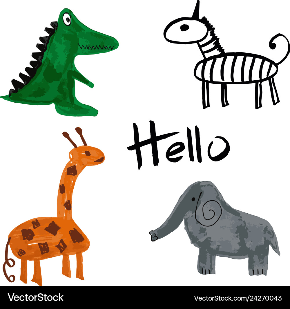 Cartoon african animals with hello Royalty Free Vector Image