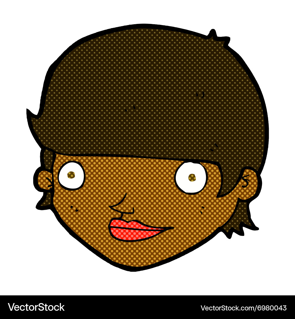 Comic cartoon happy female face Royalty Free Vector Image