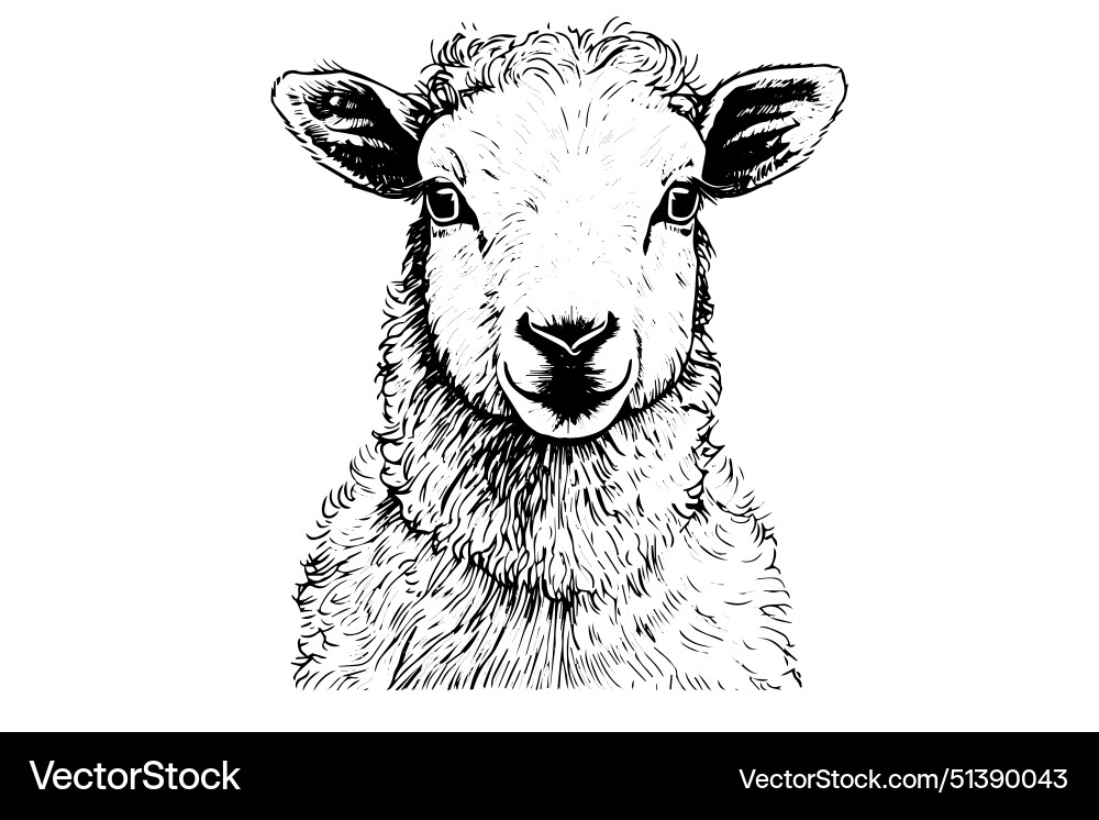 Cute sheep hand drawn ink sketch engraved style Vector Image