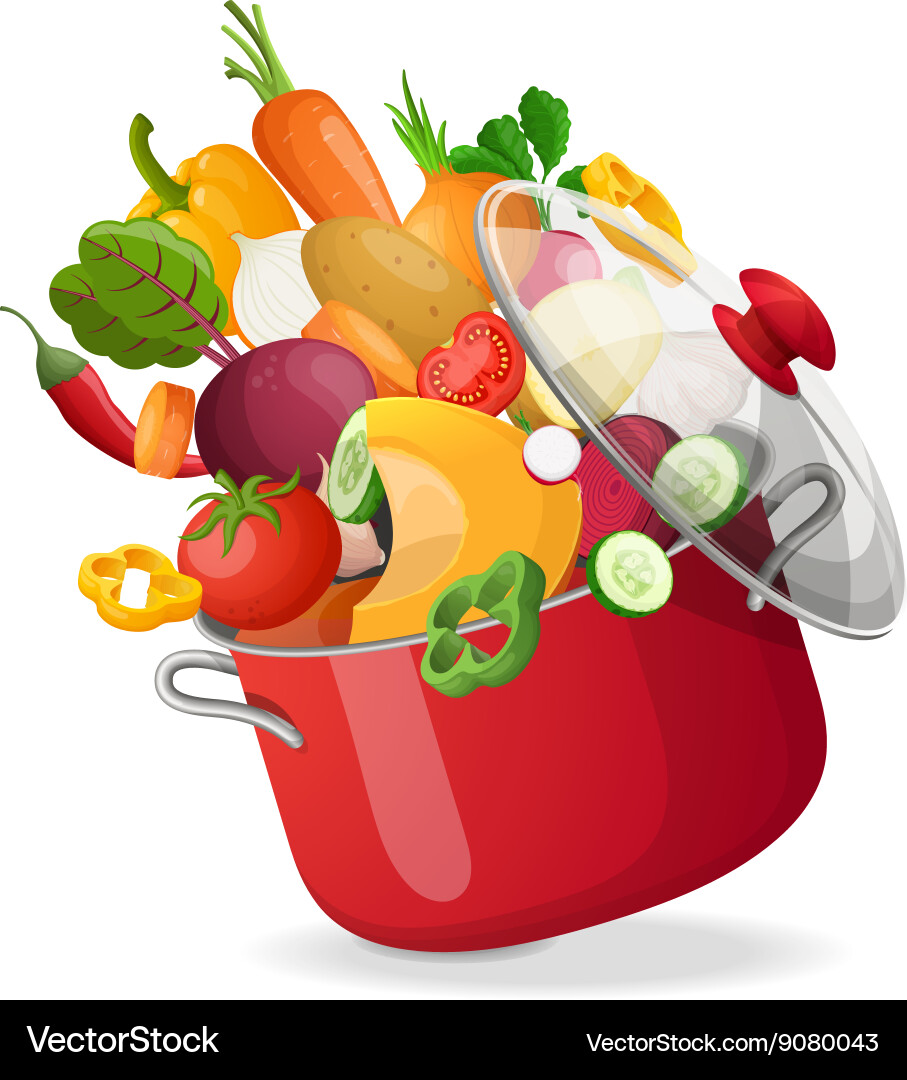 Fresh vegetables flying in a pot on an isolated Vector Image