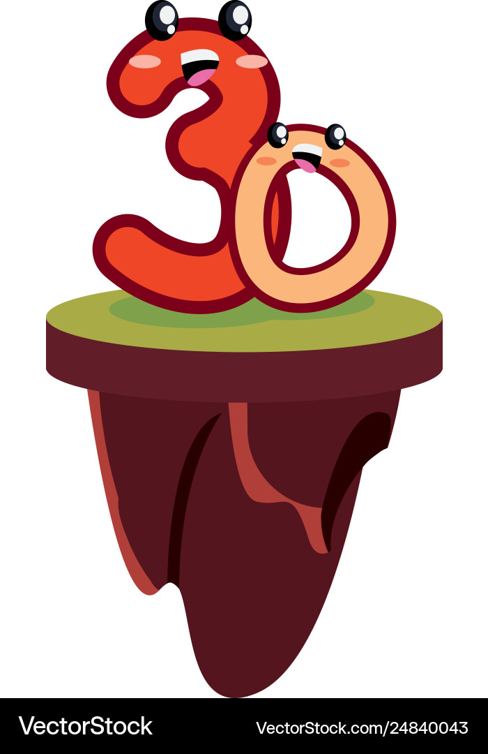 Kawaii number thirty character cartoon Royalty Free Vector