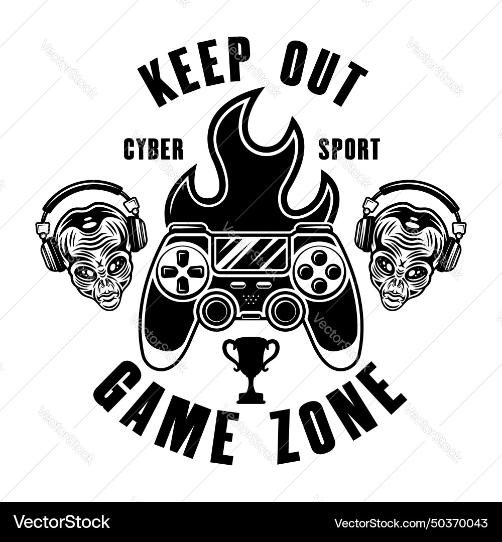 Keep out game zone sign with alien head Royalty Free Vector