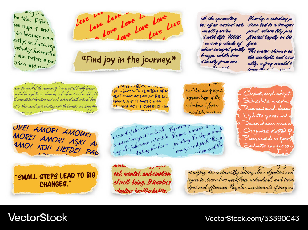 Ripped paper strips with handwritten text Vector Image