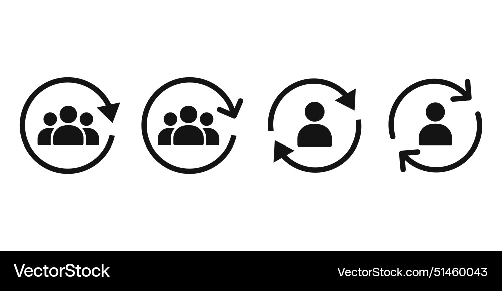 Rotating arrow and person icon set Royalty Free Vector Image