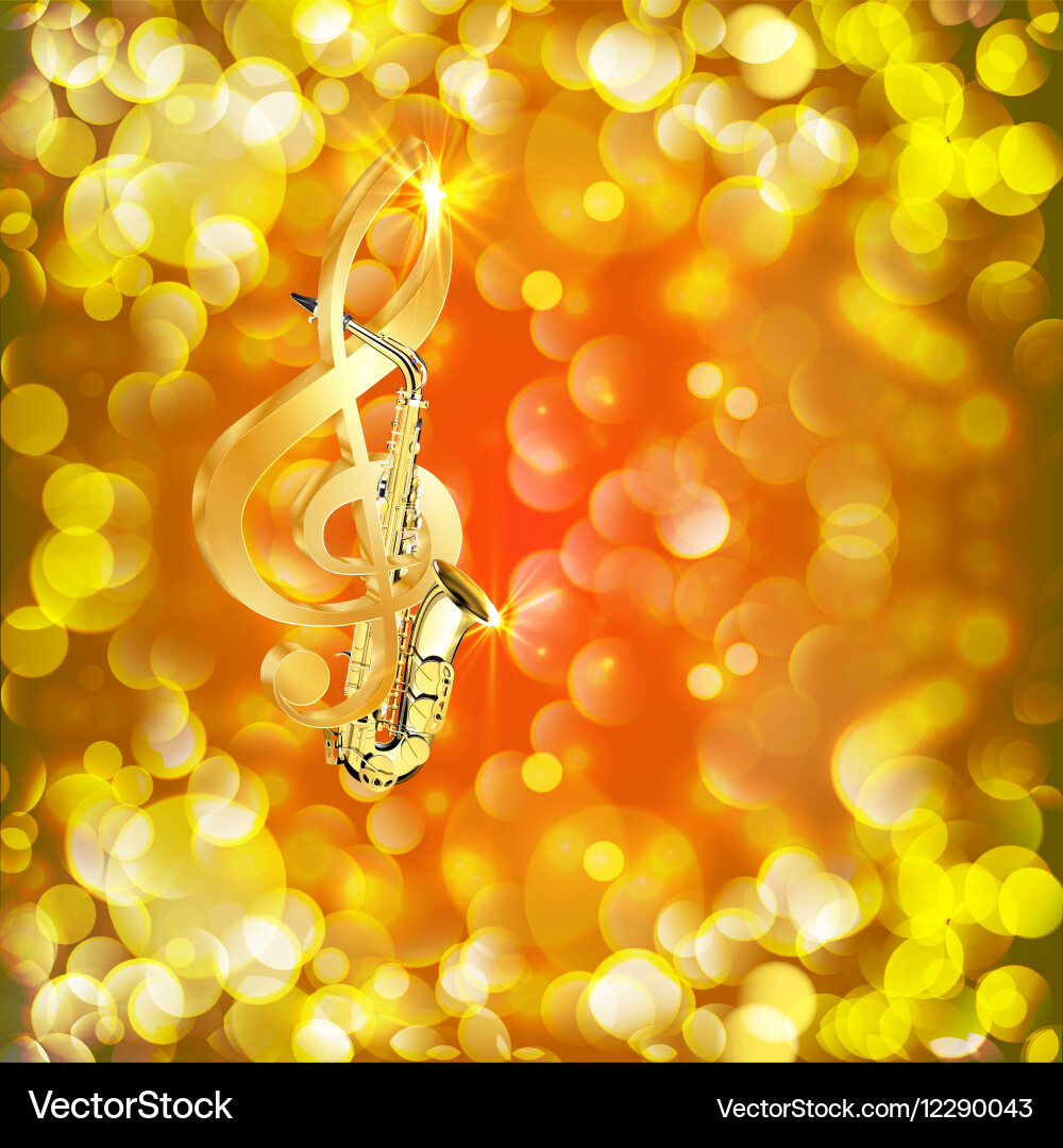 Treble clef and a saxophone against bright Vector Image