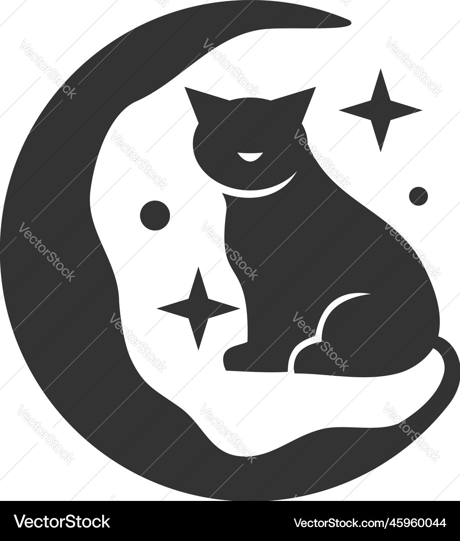 Cat moon logo template icon brand Royalty Free Vector Image