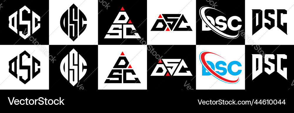 Dsc letter logo design in six style polygon Vector Image