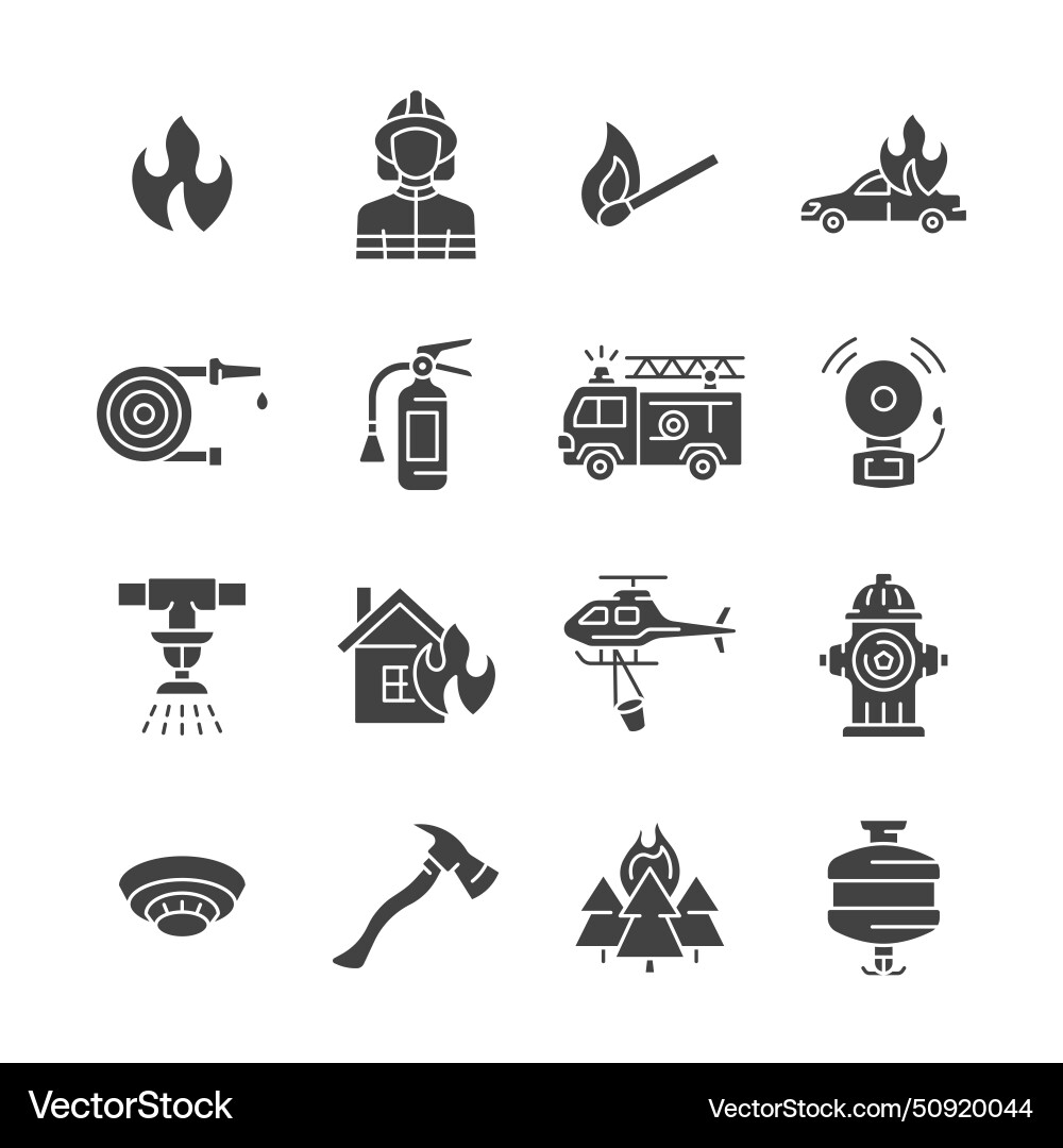 Firefighting glyph icon set fire department Vector Image