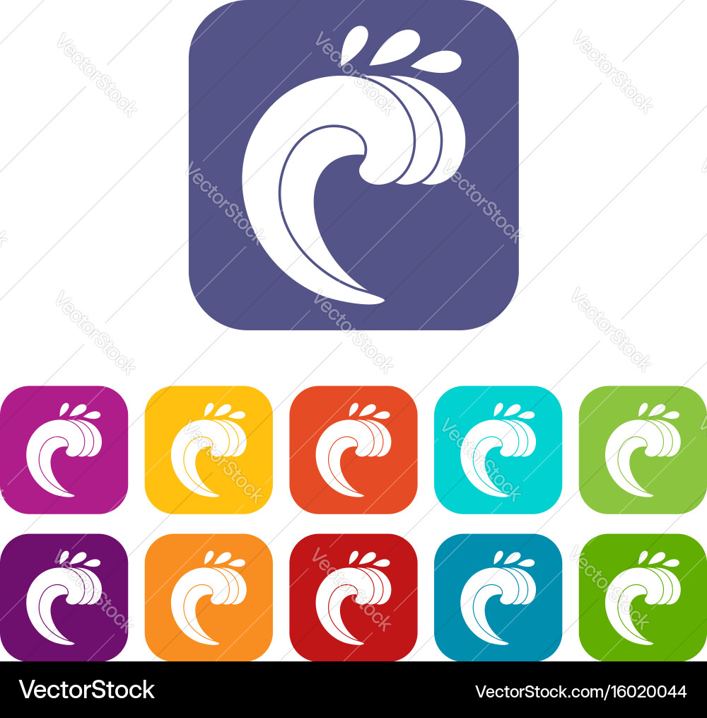 Large curling wave icons set Royalty Free Vector Image