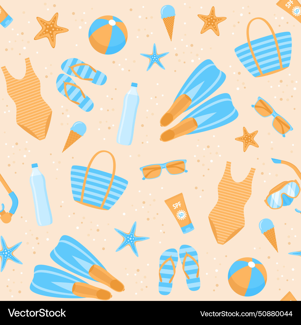 Seamless pattern with summer beach items on the Vector Image