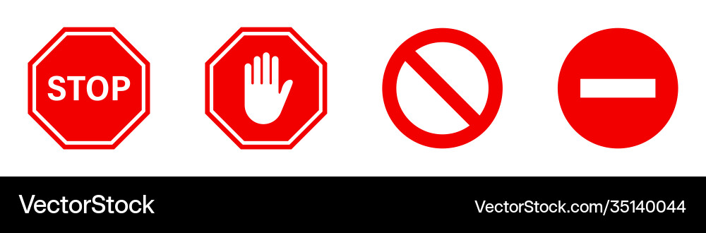 Stop red road signs isolated with hand Royalty Free Vector