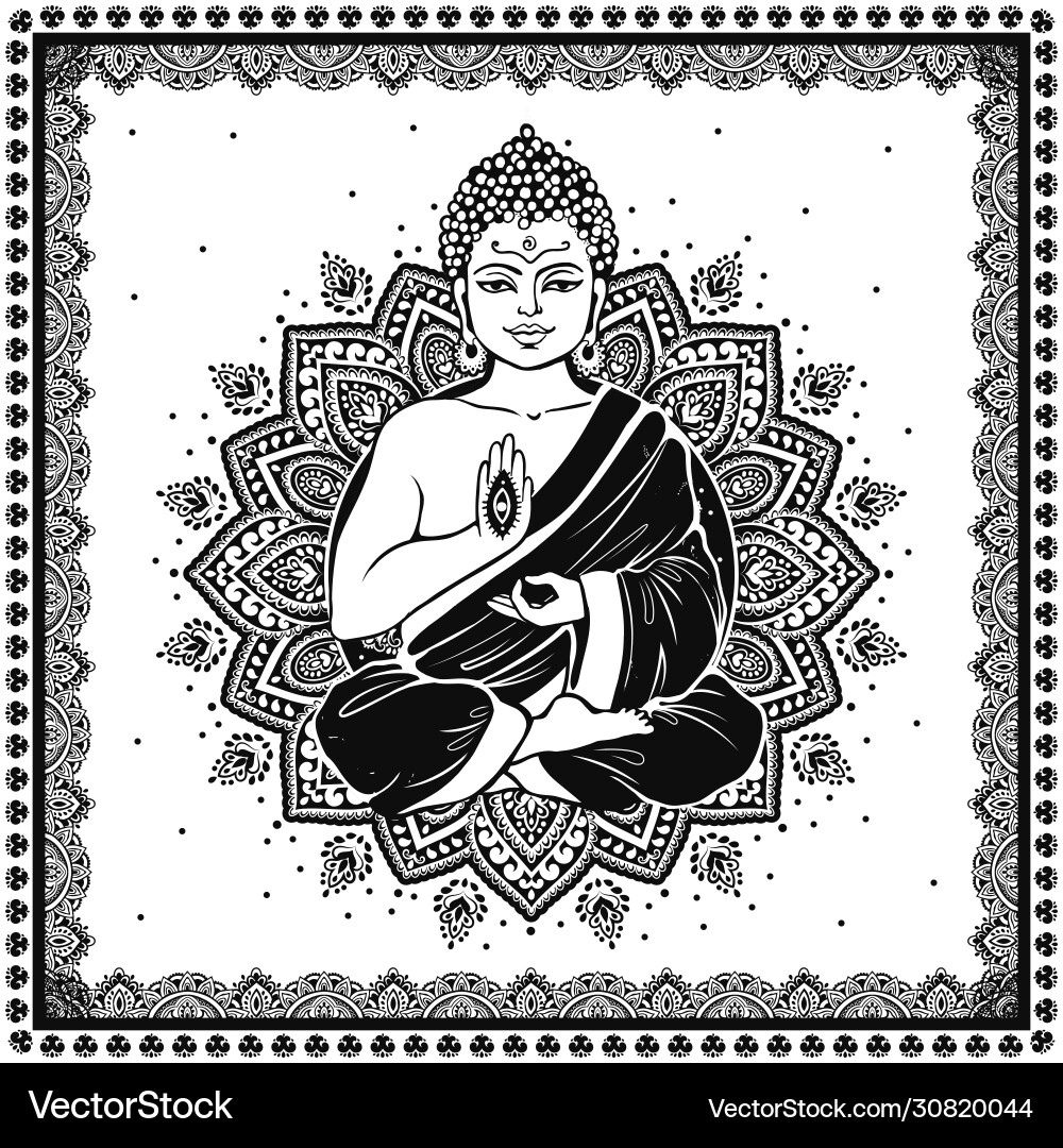 Vintage meditating buddha Royalty Free Vector Image