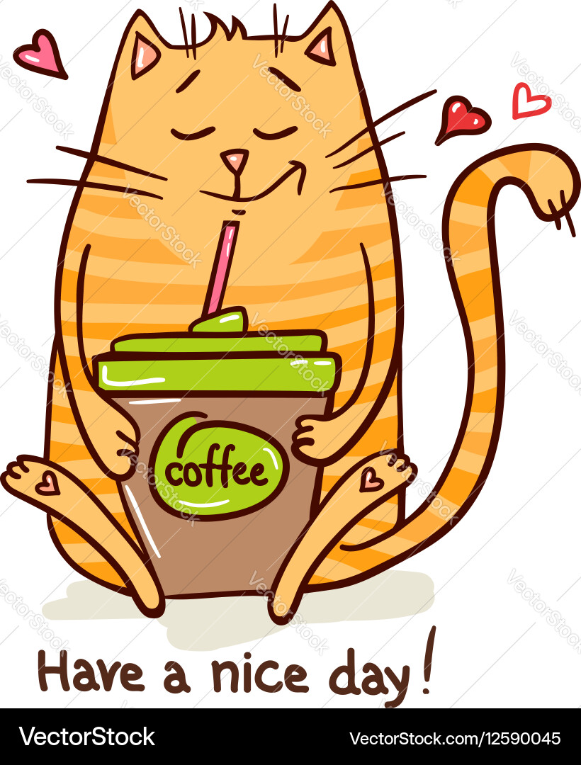 Cute cat coffee break 2 Royalty Free Vector Image