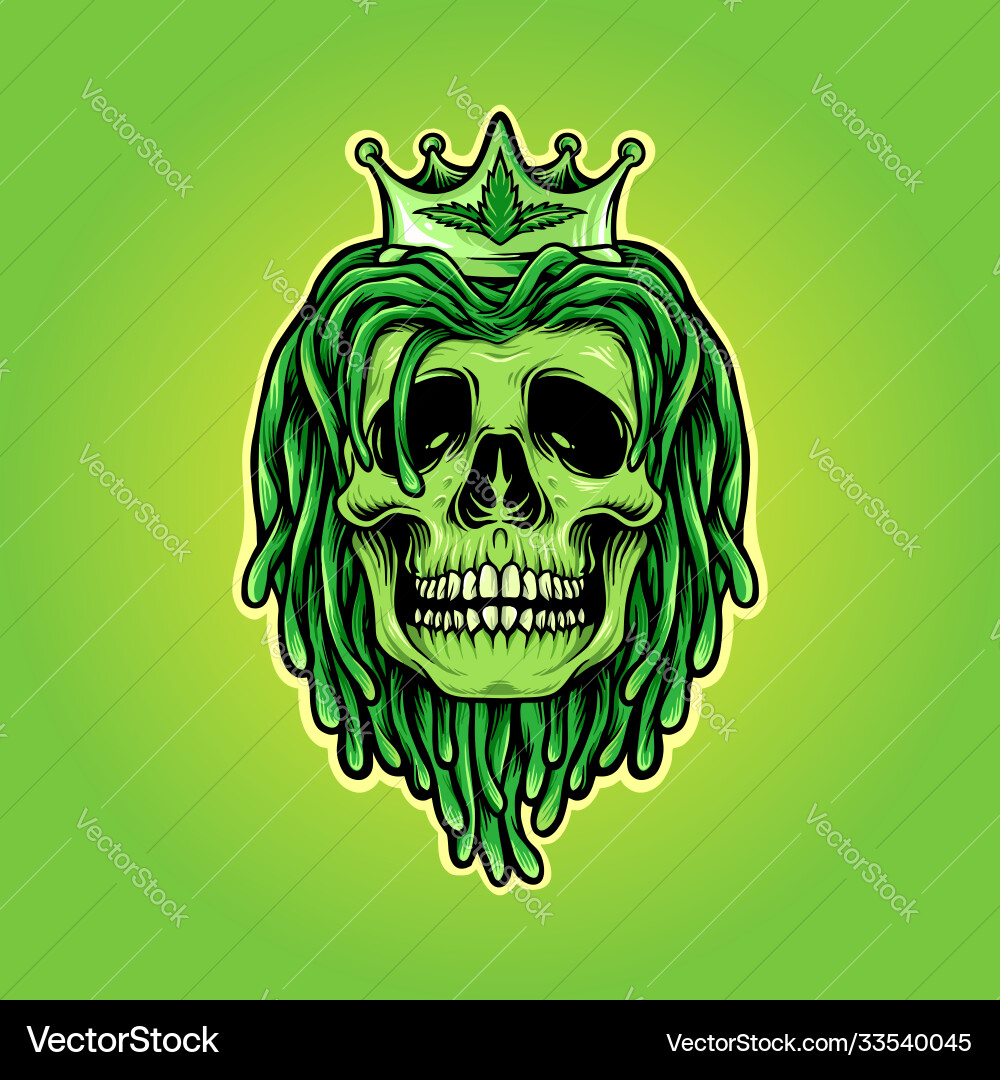 Dreadlocks skull with weed crown mascot logo Vector Image