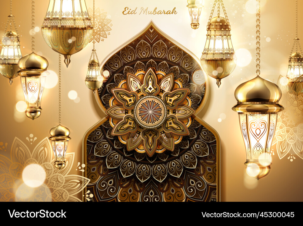 Eid mubarak design with arabesque Royalty Free Vector Image