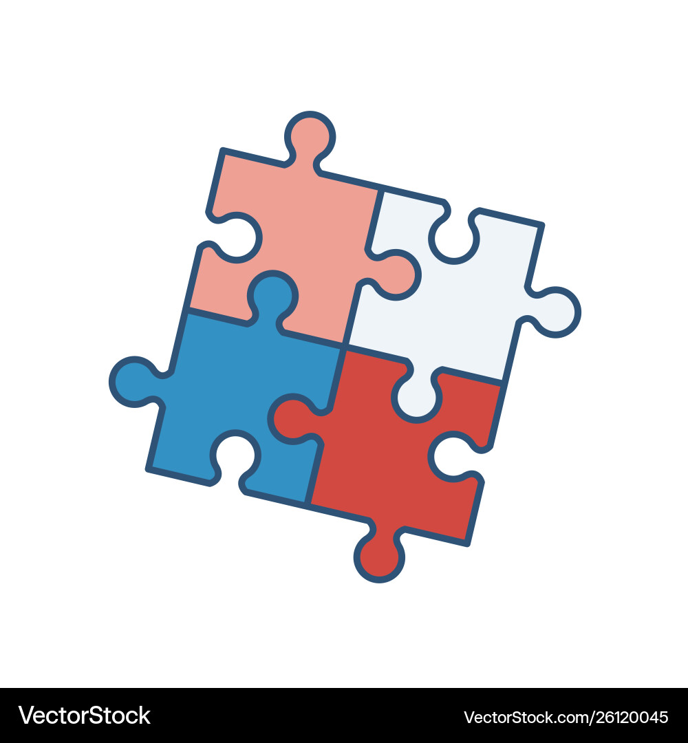 Four interlocked jigsaw puzzle pieces isolated Vector Image