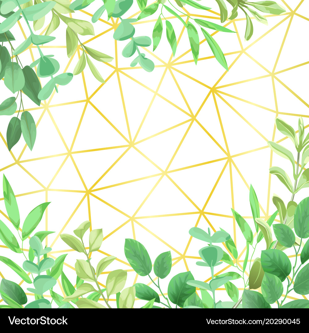 Geometric gold background with greenery Royalty Free Vector