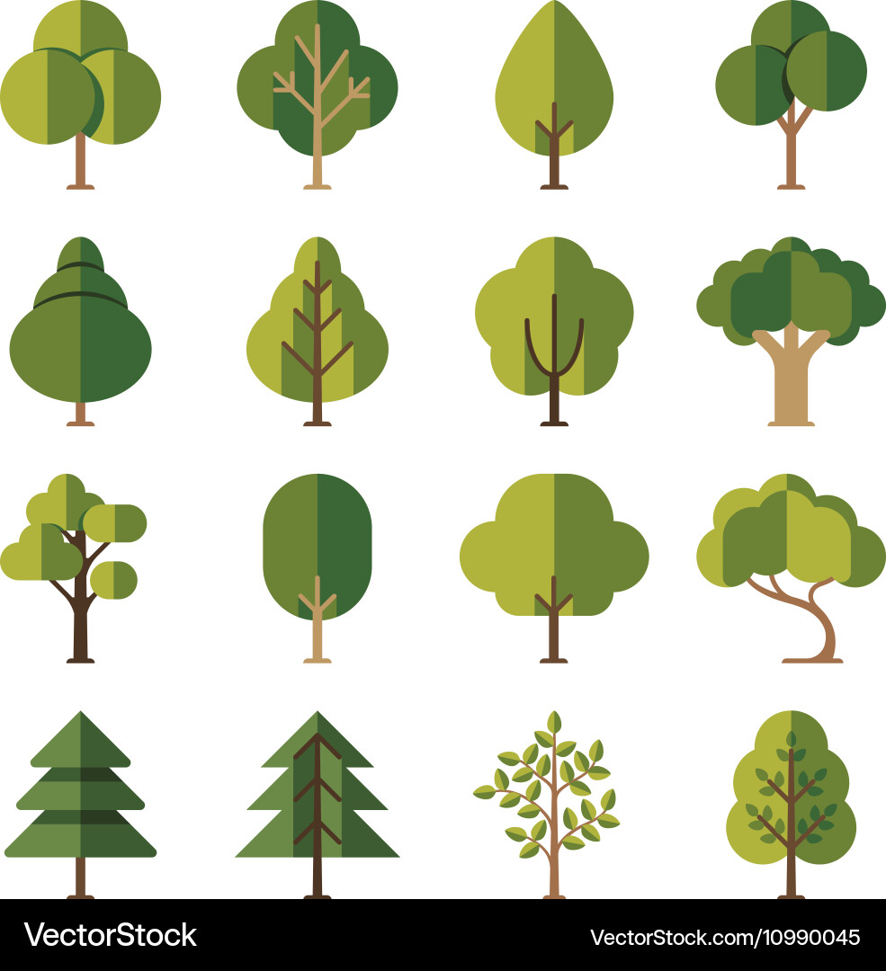Green summer forest tree flat icons Royalty Free Vector