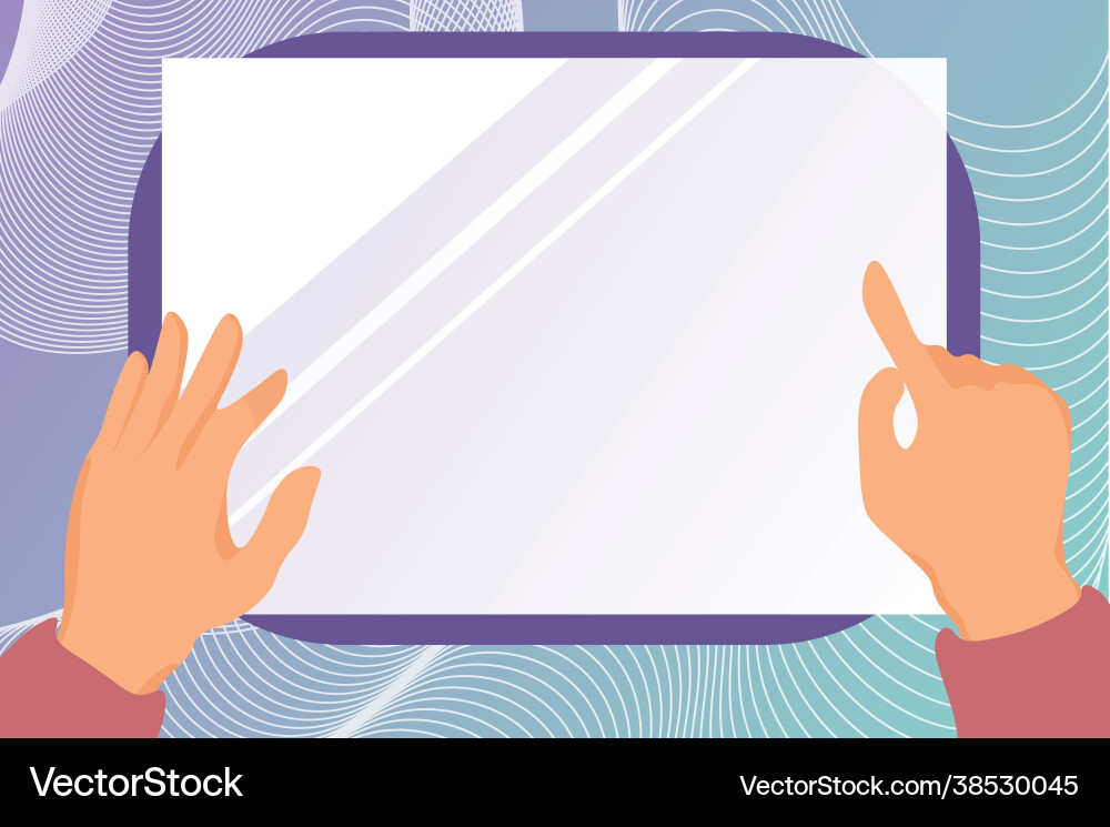 Hands drawing on tablet screen holding Royalty Free Vector