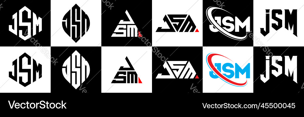 Jsm letter logo design in six style polygon Vector Image