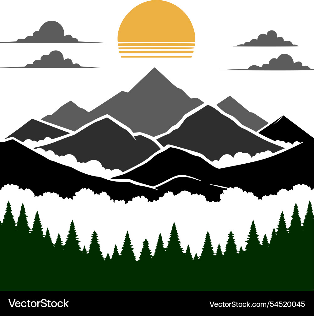 Mountain landscape sunset silhouette Royalty Free Vector