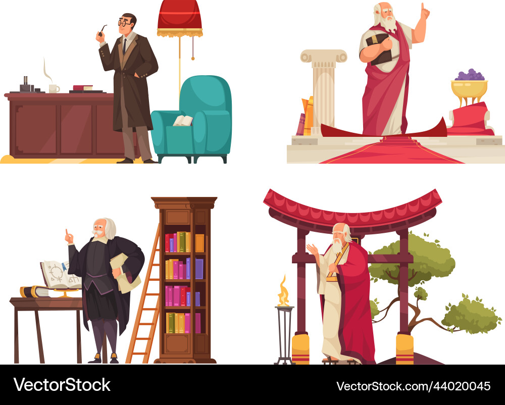 Philosopher Flat Compositions Royalty Free Vector Image