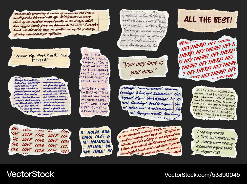 Ripped paper strips with handwritten text Vector Image