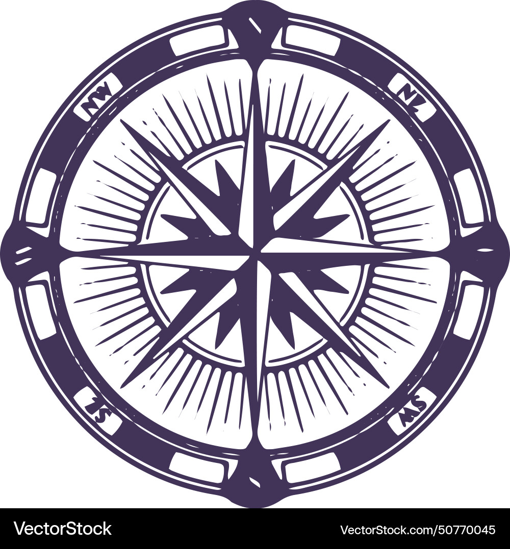 Vintage compass drawing retro naval exploration Vector Image