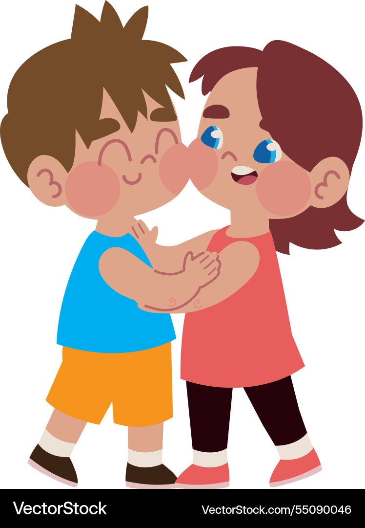 Cartoon children characters hugging Royalty Free Vector