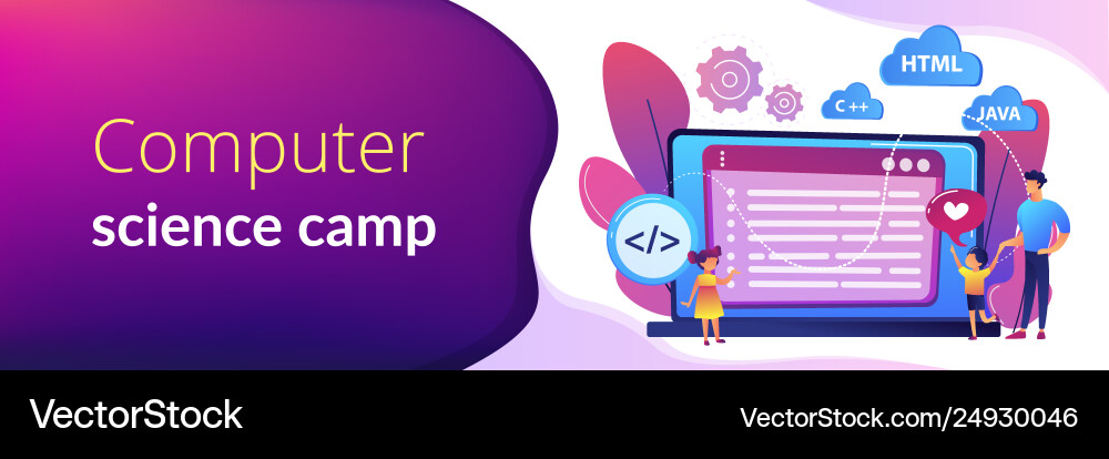 Computer programming camp concept banner header Vector Image Computer programming camp concept banner header Vector Image