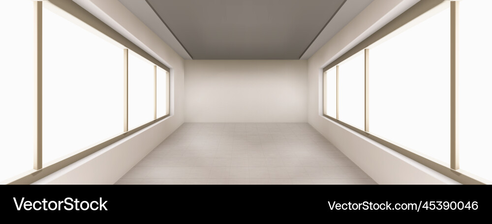 Corridor with large windows and white walls hall Vector Image