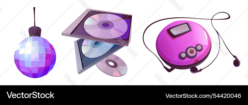 Disco ball and cd player isolated on white Vector Image