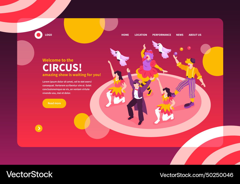 Isometric circus landing page Royalty Free Vector Image