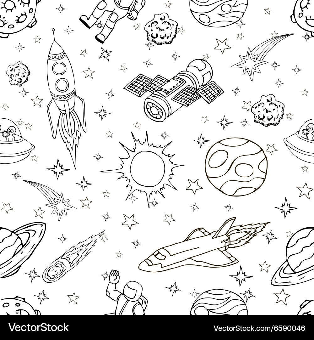 Outer space doodles symbols and design elements Vector Image